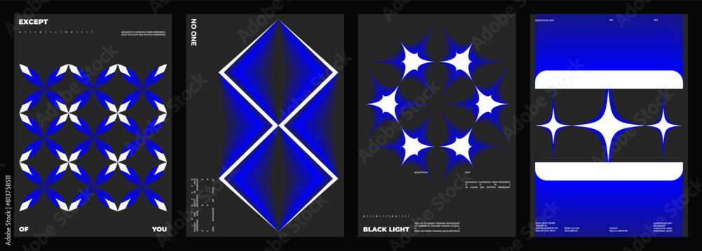 Set of four posters design. Vertical A4 format. Vector banner with neon ...