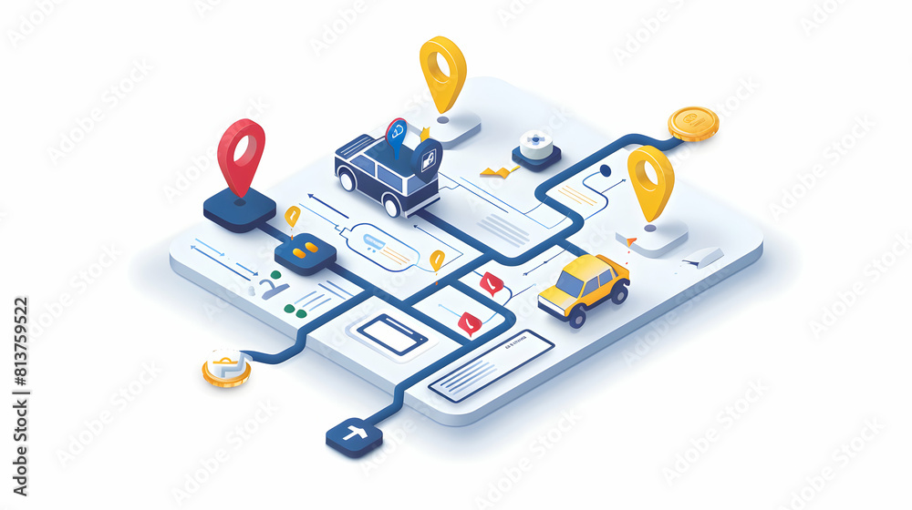 Designers mapping out user journeys in a simple isometric scene. Stock ...