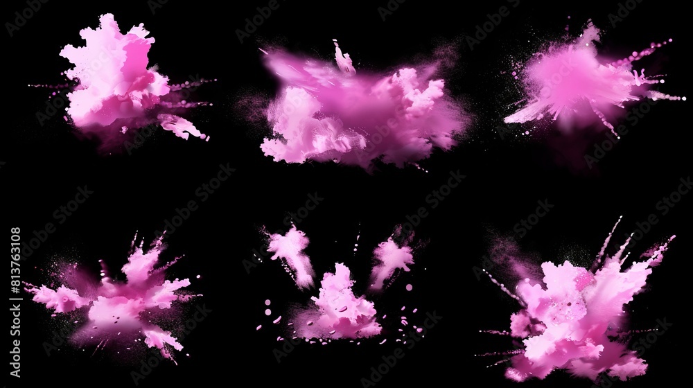 Game or animation sprite with pink bursts of powder. Cartoon explosion ...