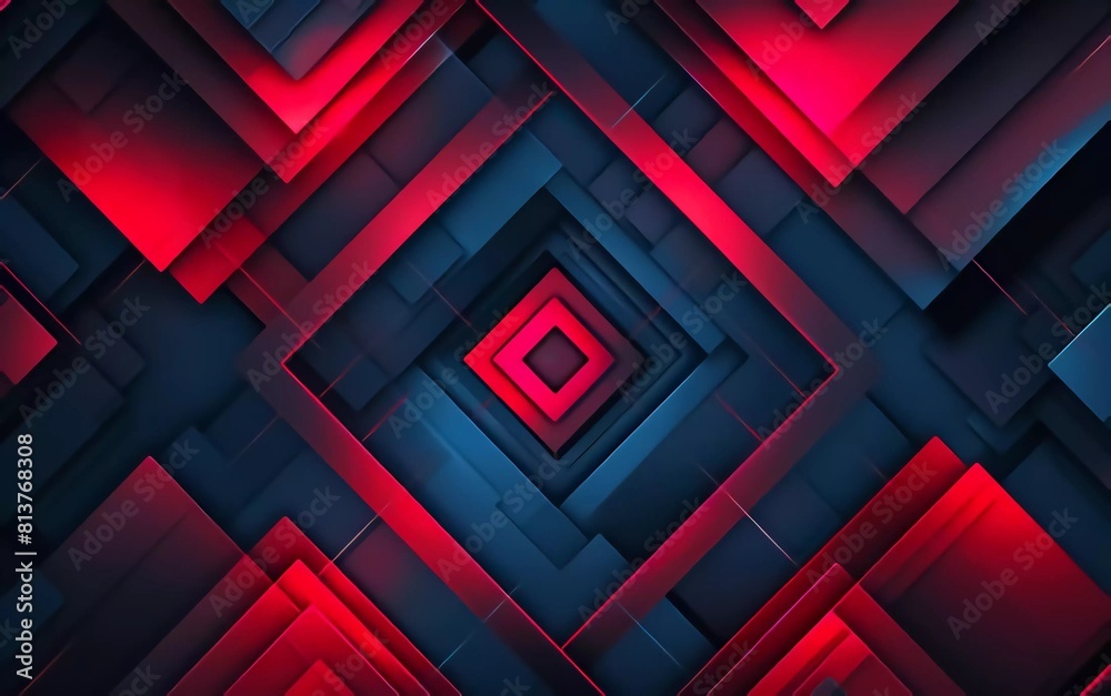3D red blue techno abstract background overlapping layers on dark space ...