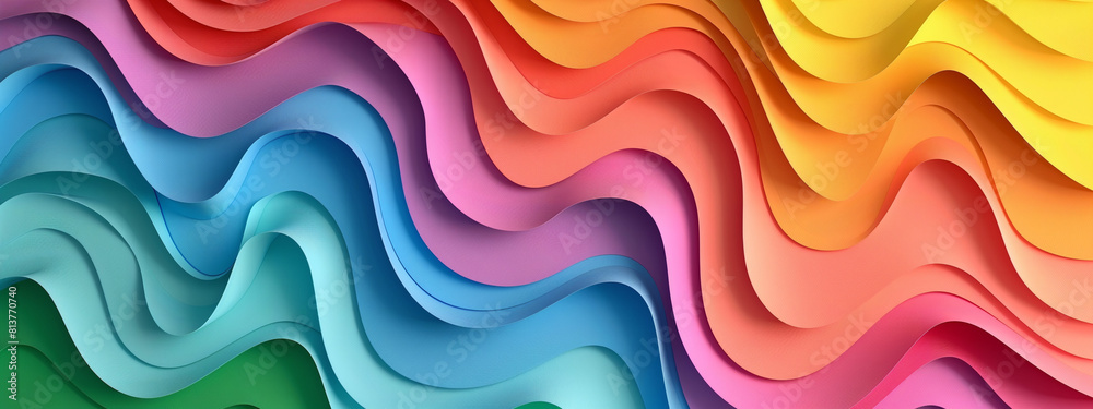 Rainbow waves of colors, in the form of a dynamic texture made of paper ...