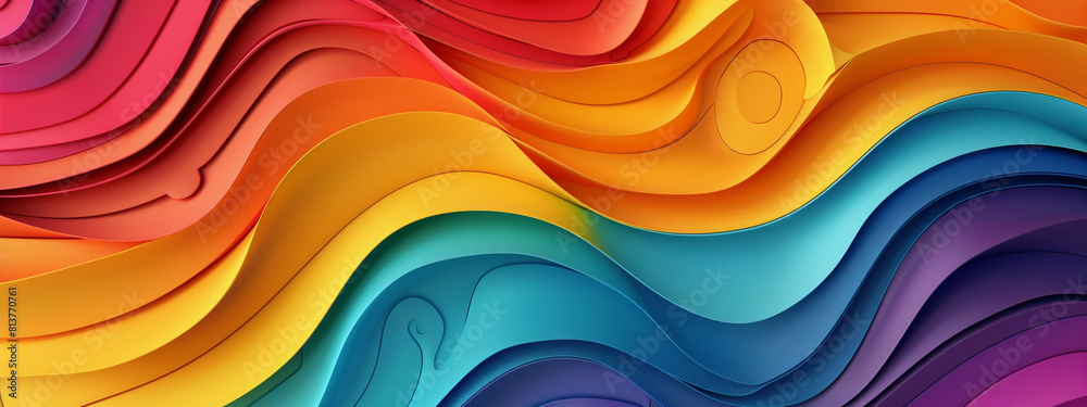 Rainbow waves of colors, in the form of a dynamic texture made of paper ...