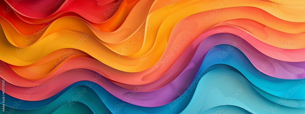 Rainbow waves of colors, in the form of a dynamic texture made of paper ...