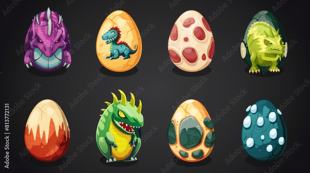 Illustration of fantasy eggs of dragons, dinosaurs, alien monsters, and ...