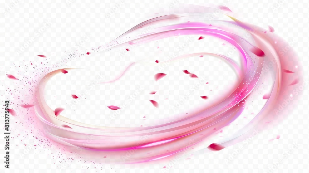 Flowing spiral air vortex with flying blossom petals and magic dust ...