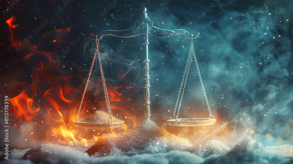 Balance scales with flames and ice as metaphors - An evocative image ...