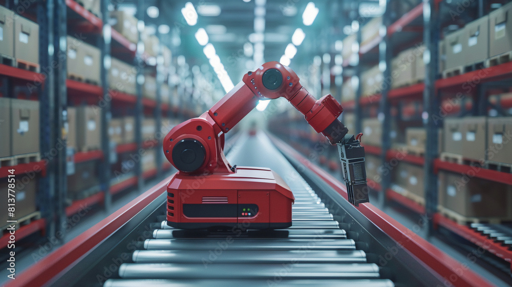 automation robot arms machine in intelligent factory industrial on real ...