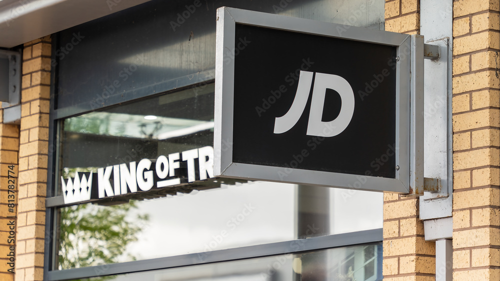JD Sports Logo and sign outside a store, Leamington Spa, UK, April 14 ...