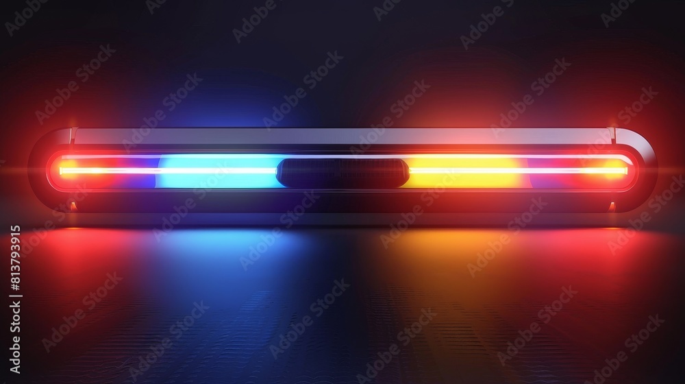 Light bar and headlights of a police car on a black background ...