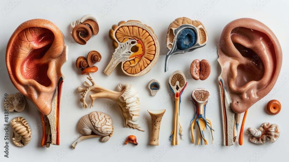 Anatomical model of the human ear, from outer to inner components ...