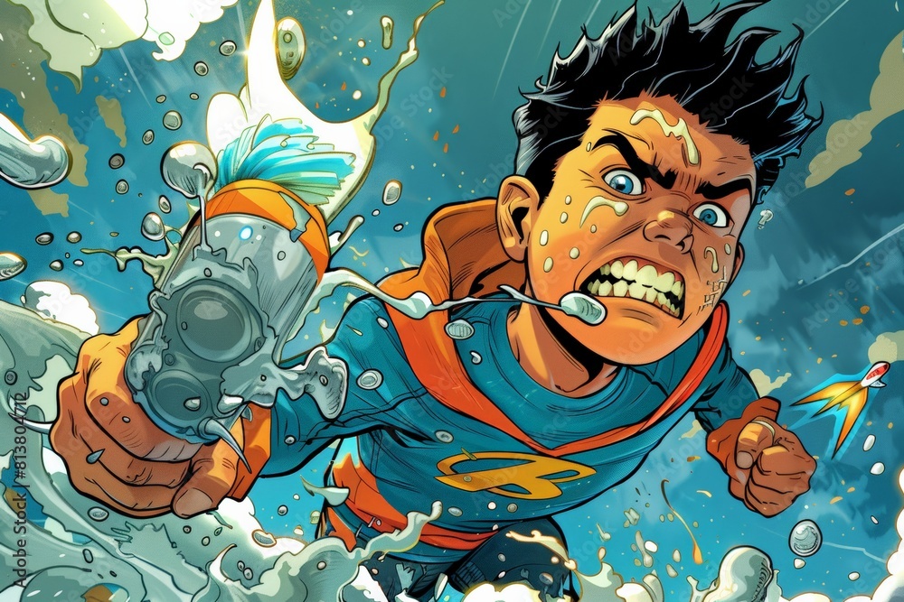 A comic strip illustration for children, Vibrant comic art of young ...