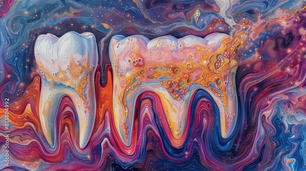 A detailed illustration of a tooth cross-section, Vivid psychedelic ...