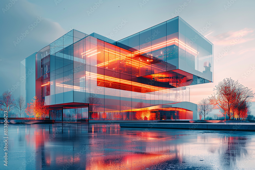 Artificial intelligence designing a building, front view, AI as an ...