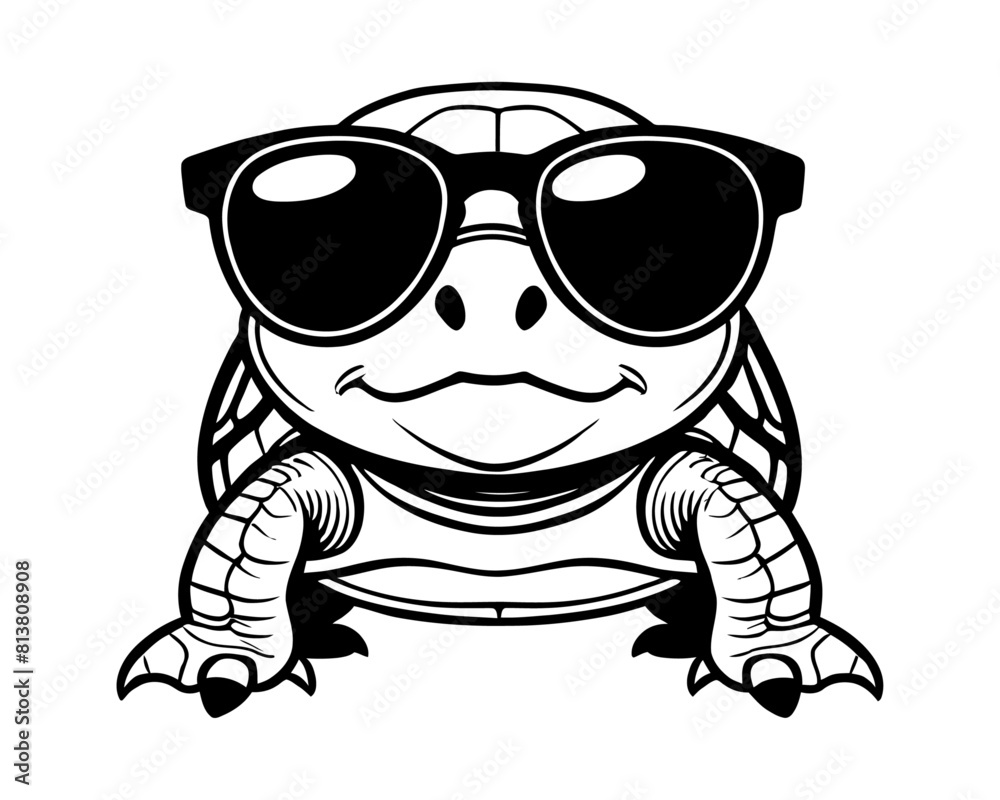 drawing of a turtle wearing sunglasses. cute and cool cartoon tortoise ...