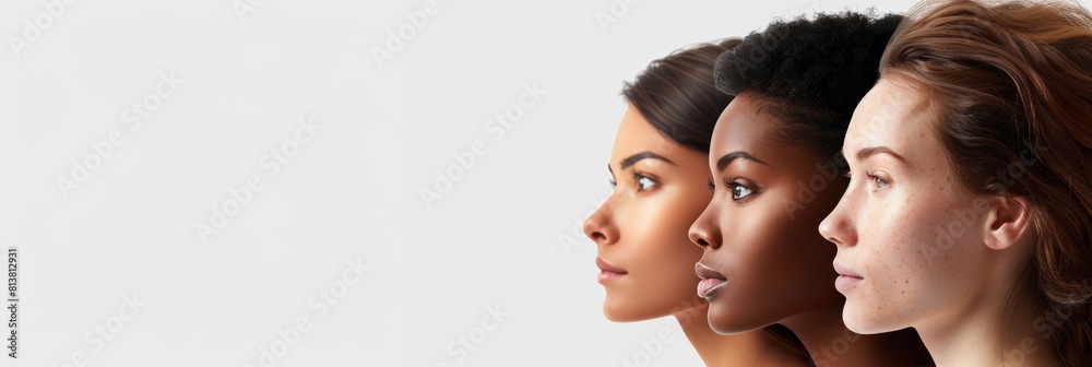 Multi-ethnic beauty of different skin tones, an Asian woman, black ...