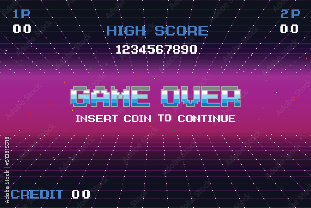 GAME OVER INSERT A COIN TO CONTINUE .Synthwave wireframe net ...