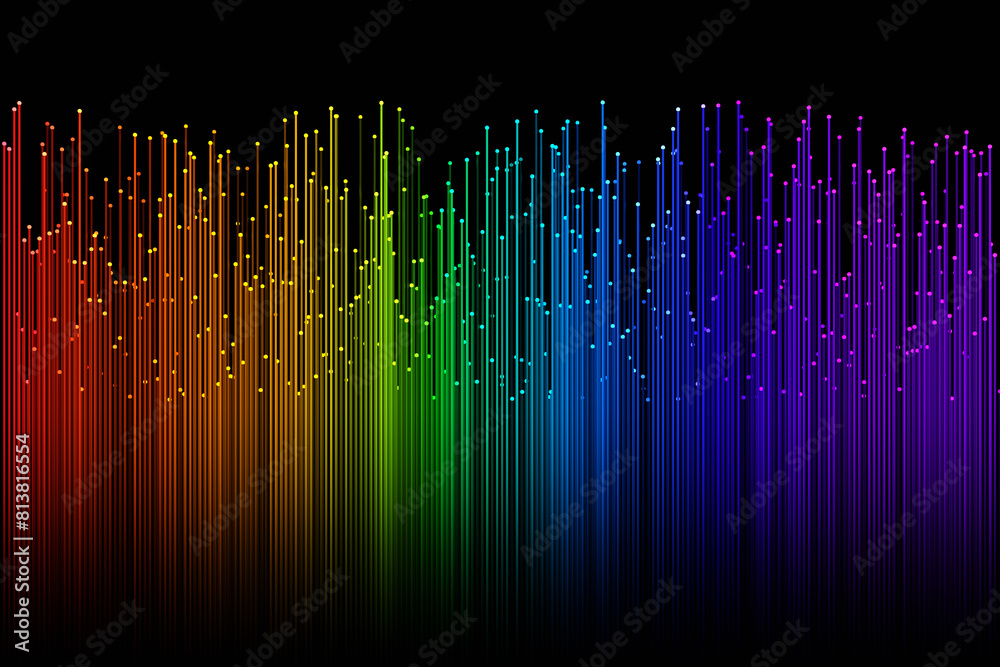 Glowing optical fibres having color gradient of rainbow in dark ...