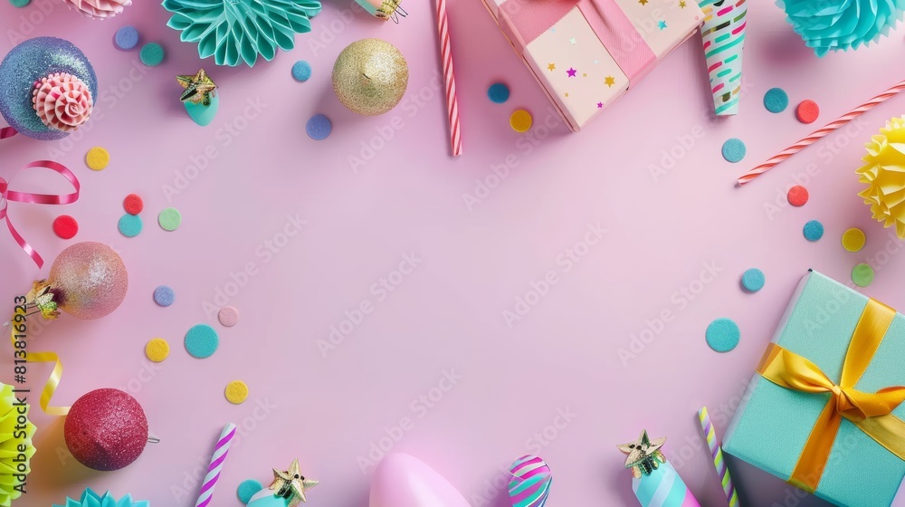 A delightful birthday background featuring a variety of colorful party ...