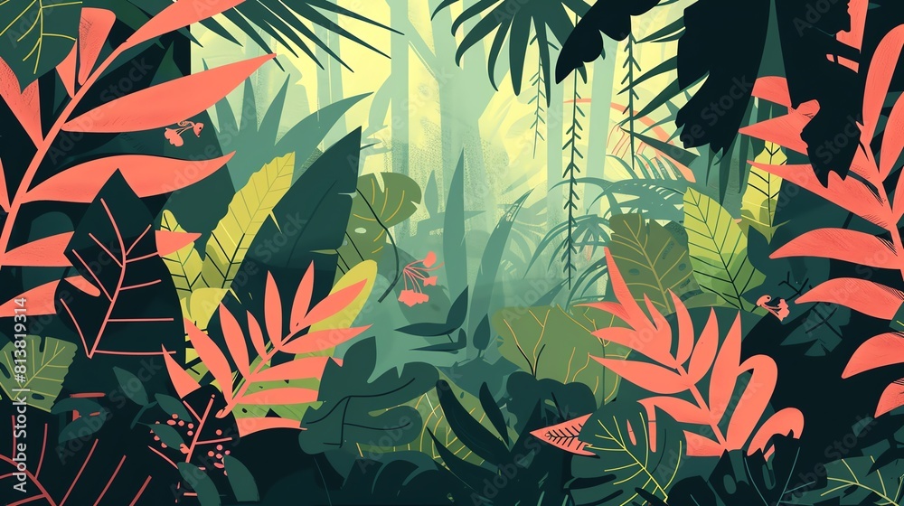 Jungle flat design side view, adventure theme, animation, Complementary ...