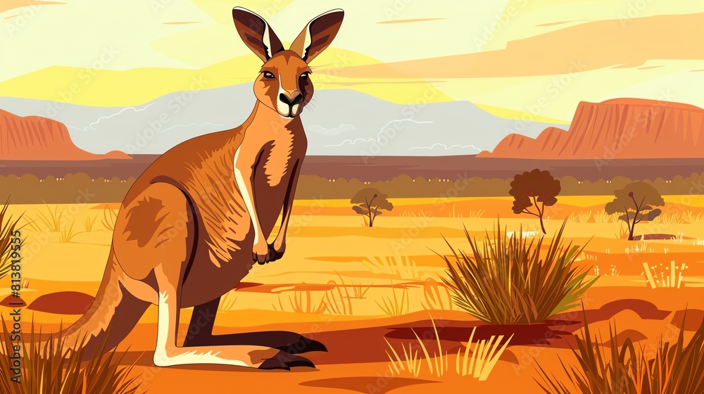 Kangaroo flat design front view, outback theme, cartoon drawing ...