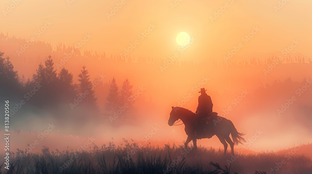 Misty Morning Horse Ride: A Symbol of Freedom and Early Adventure Flat ...