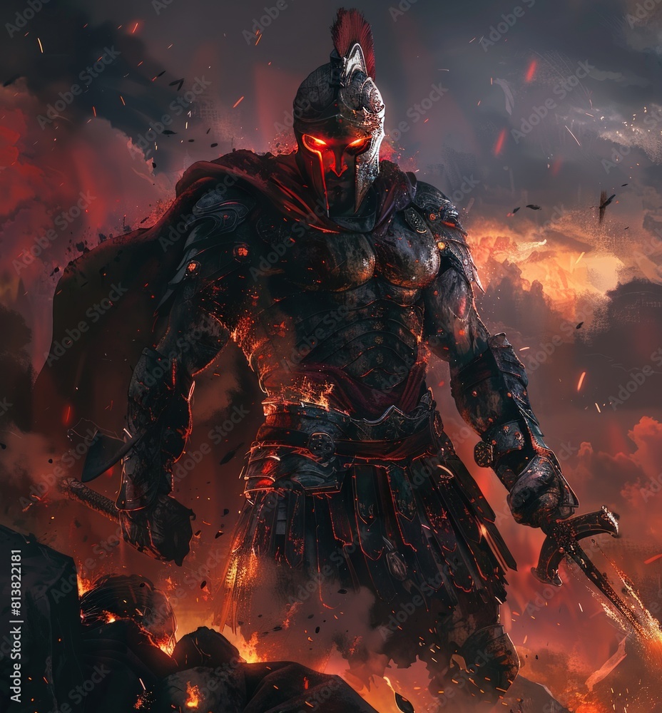 muscular strong spartan warrior with a shild and sword in the war Stock ...