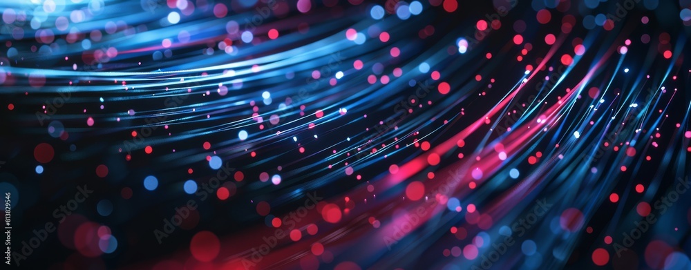 Abstract background with fiber optic cables and light rays, depicting a ...