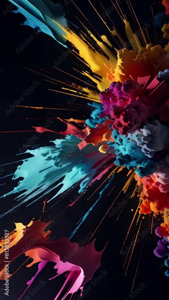 Vertical Abstract Multicolored Paint Explosion AI 4K features an A.I ...