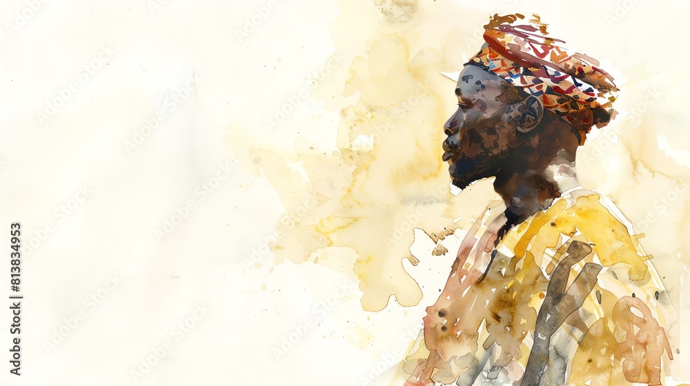 Hausa West Africa Man, Minimalistic watercolor, on a white background ...
