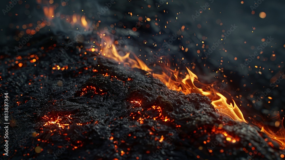 embers from a fire ,Fire flames on black background. Fire embers ...