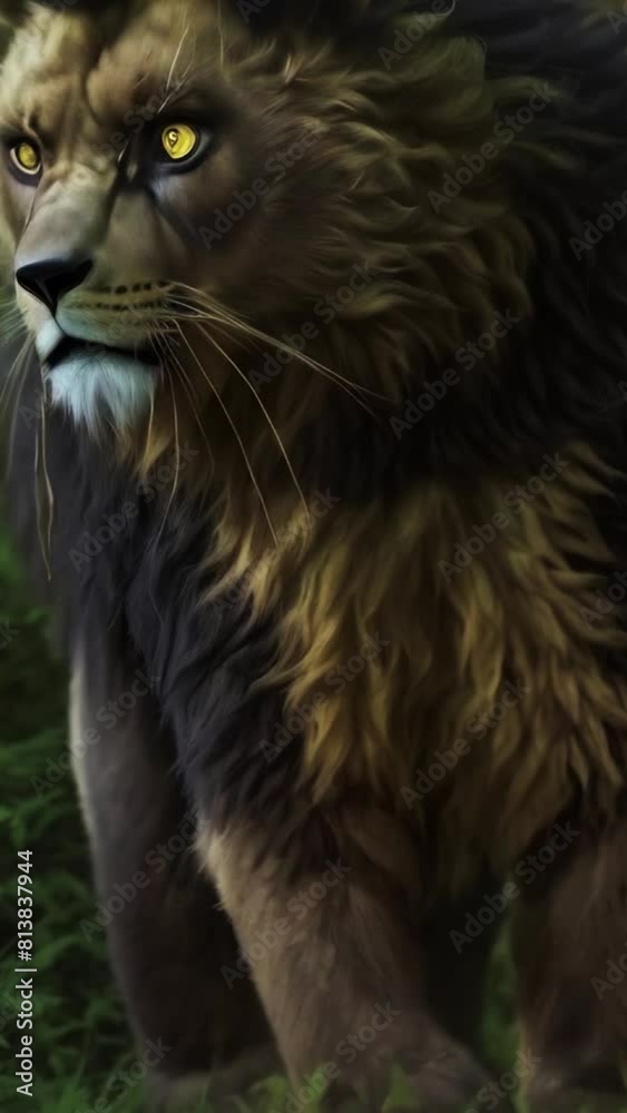 Vertical Demonic Lion Bear Monster Stalking Prey 4K features an A.I ...