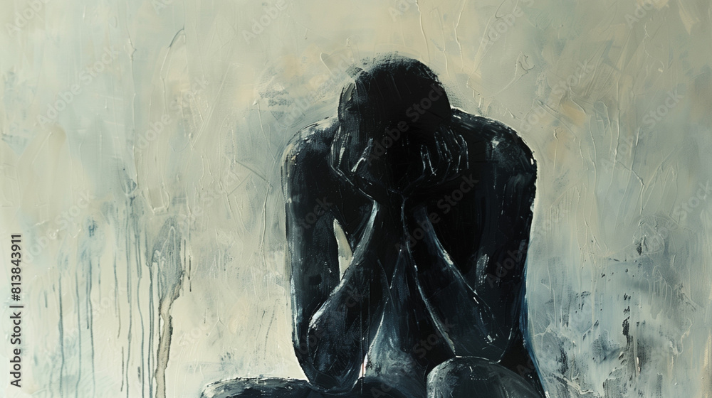 solitary figure sitting or standing in the center of the image ...