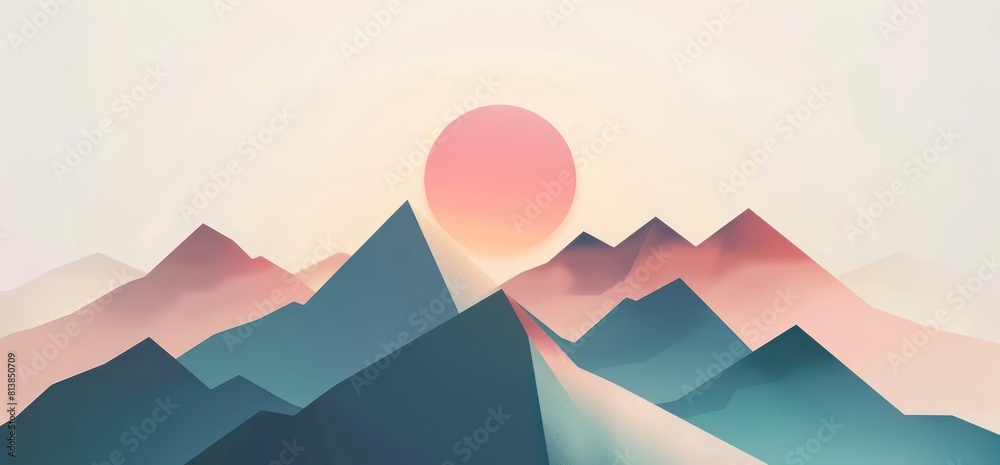wallpaper of a minimalist mountain landscape with a sun rising behind ...