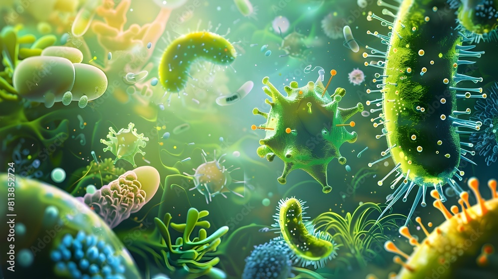 Comprehensive D Displaying Diverse Bacterial Metabolism Processes Stock ...
