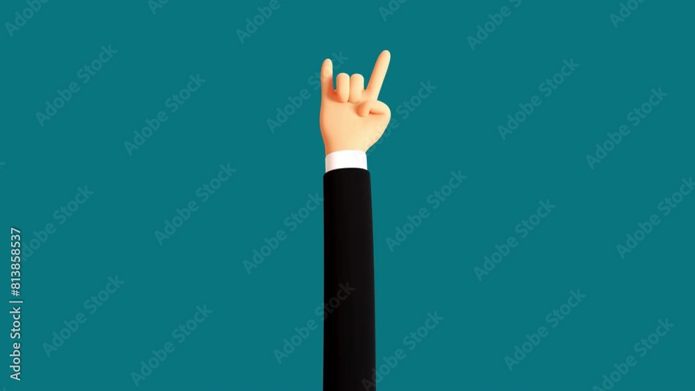Horns hand gesture. Heavy metal gesture 3d cartoon hand. Looping ...