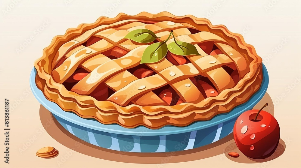 Apple pie with lattice crust, flat design, side view, family gathering ...