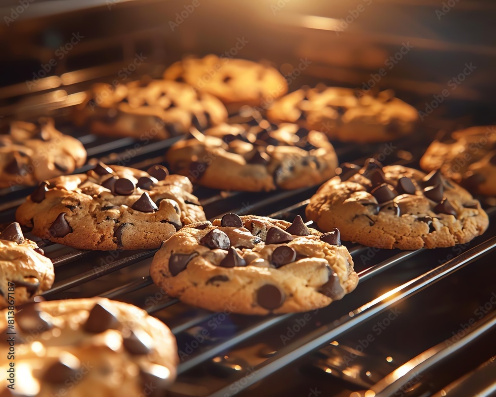 Immerse viewers in the cozy, inviting scene of fresh cookies baking in ...
