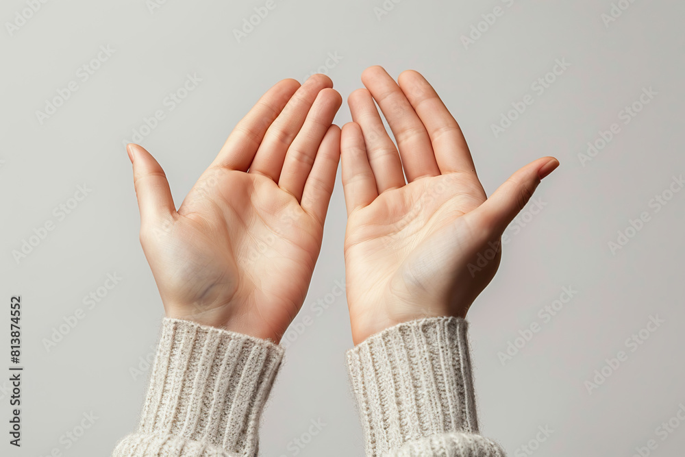 Beautiful female hands. Two young woman hands on beige studio ...