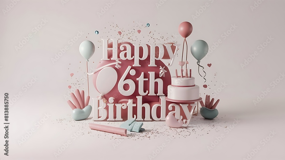 Minimalist 3D Pastel theme Happy 6th Birthday Background With ...