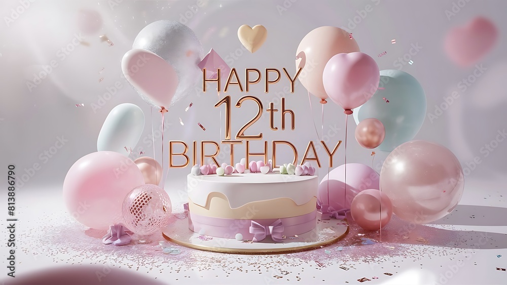 Minimalist 3D Pastel theme Happy 12th Birthday Background With ...