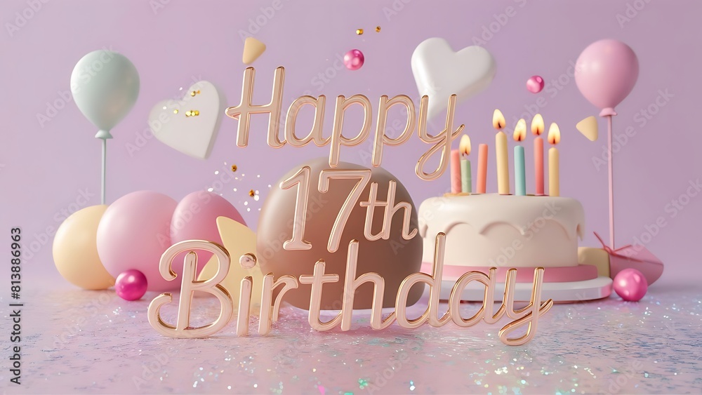 Minimalist 3D Pastel theme Happy 17th Birthday Background With ...