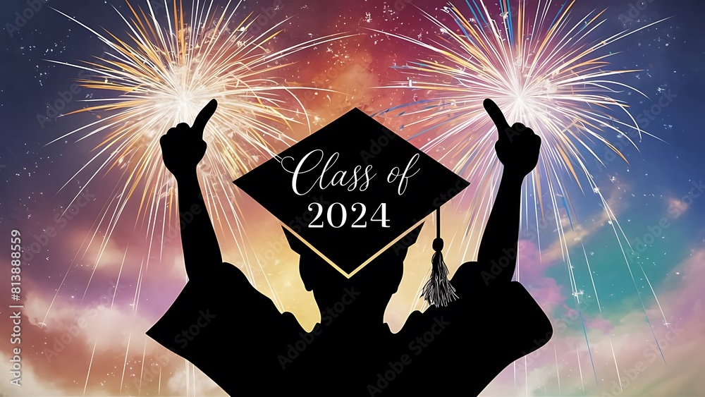 Class Of 2024 , Graduates Silhouette Throwing Cap In The Air, Class Of ...