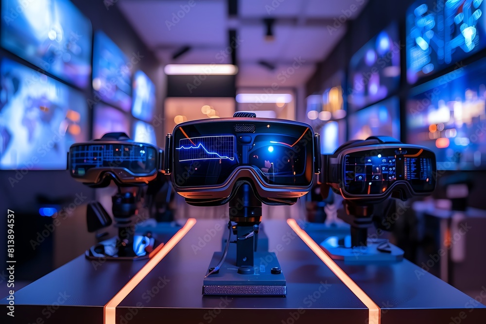 Advanced wearable tech setup on a podium, including augmented reality ...