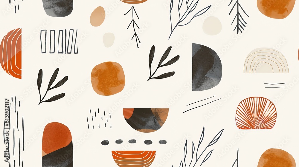 boho earth tone line dot and free form shape abstract background ...