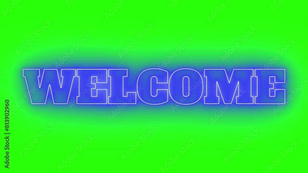 animation of the welcome word in blue neon. suited for the video's ...