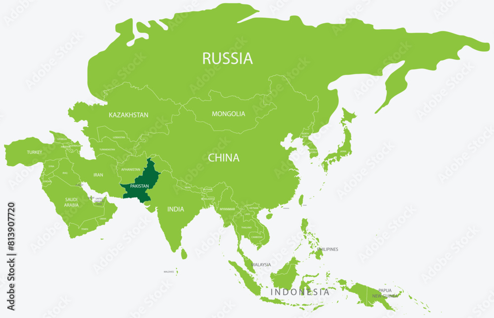 Highlighted green map of PAKISTAN inside light green political map of ...