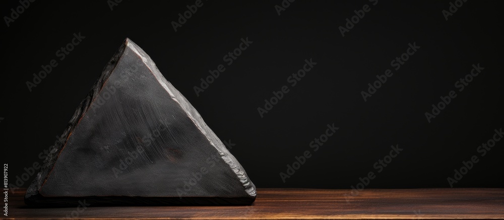 An arrowhead positioned on a thick board with a black background ...
