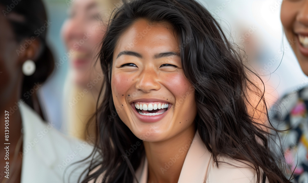 Happy multiracial group of black women talking & laughing in diverse ...