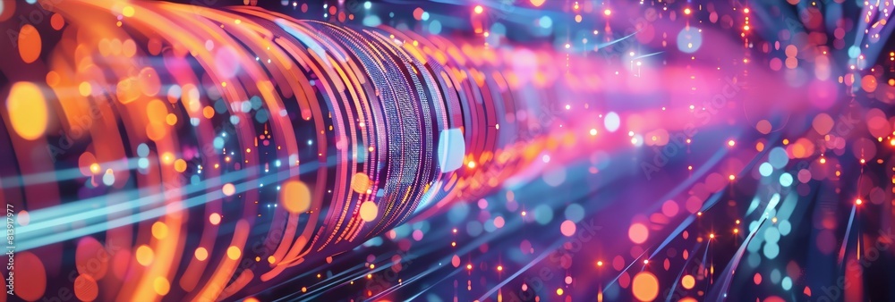 Fiber optic cables side view close up of illuminated fiber optics being ...