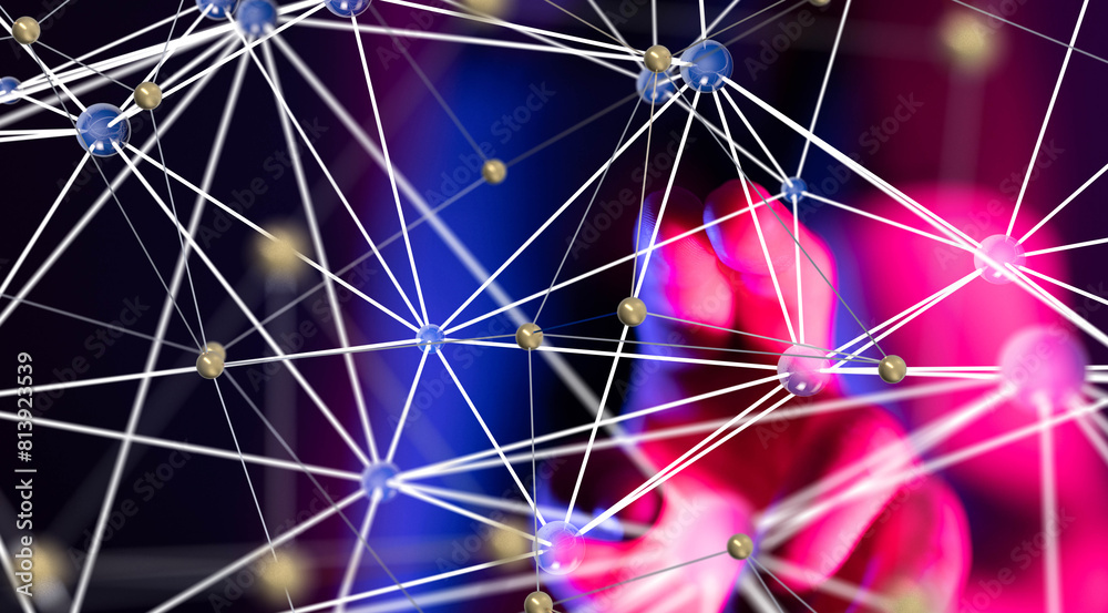 Global network. Blockchain. 3D illustration. Neural networks and ...